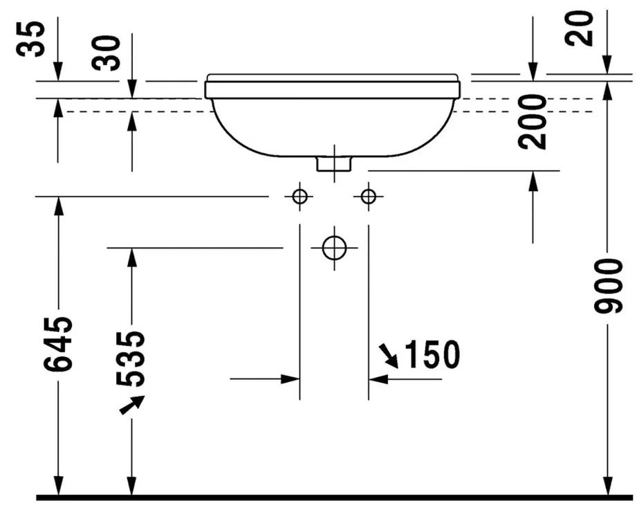 Duravit Starck 3 - Polozápustné umyvadlo, 1 otvor pro armaturu propíchnutý, 55 x 46 cm, bílé 0310550000