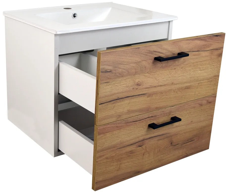 Comodo Koupelnová skříňka s keramickým umyvadlem Agria NEW W 60 - bílá/zlatý dub
