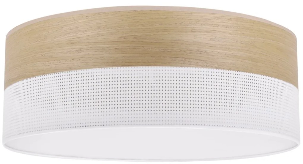 Stropní svítidlo Wood, 1x dýha zlatý dub/bílé plastové stínítko, (bílé plexisklo), (fi 40cm)