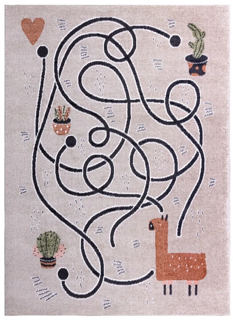 Dywany Łuszczów, Dětský kusový koberec Fun Game llama beige, 140x190, béžová, dětský pokoj