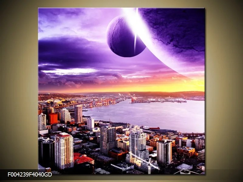Moderní obraz města s fialovými planetami (), 40 dalších rozměrů