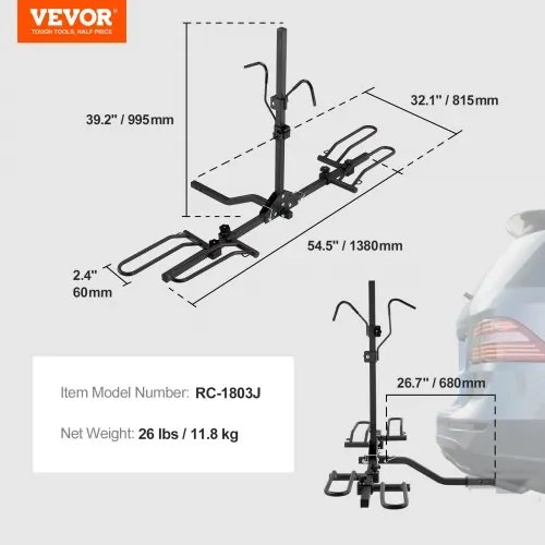 Nosič jízdních kol na zavěšení kol, styl platformy pro 2 kola, 36,3 kg