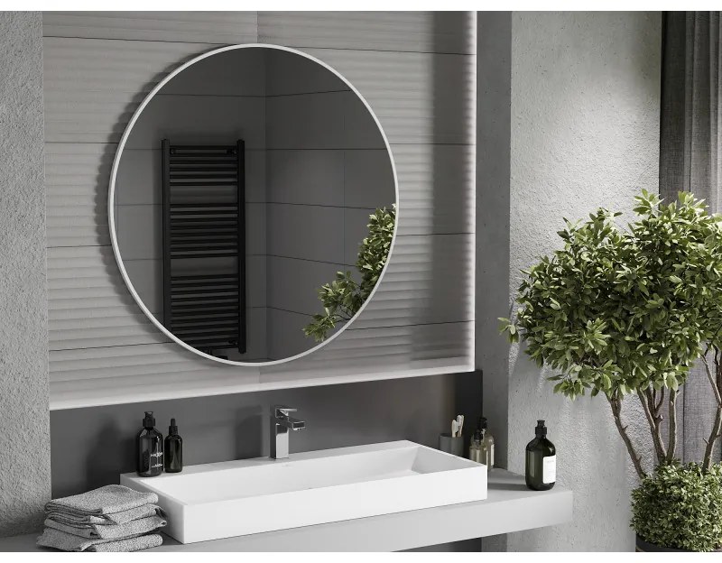 Mexen Loft, kulaté koupelnové zrcadlo 100 cm, barva rámu bílá, 9850-100-100-000-20