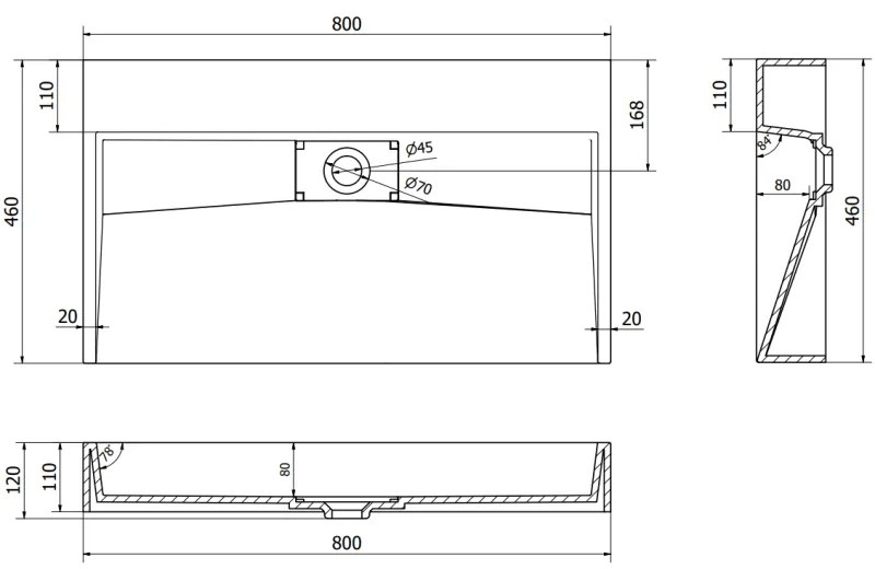 Mexen Ava, umyvadlo na desku z konglomerátu B/O 80 x 46 cm, černá matná, 23018070
