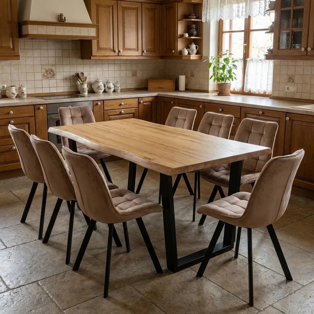 Vikio Jídelní set pro 8 osob 180x90 cm dub noha U béžová židle VJS158-8BE-S