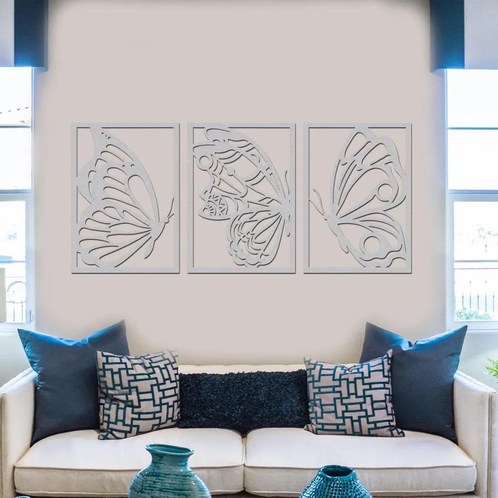 3dílný dřevěný obraz MOTÝLŮ Barevný vzor: Bílá, Rozměry (cm): 120x56