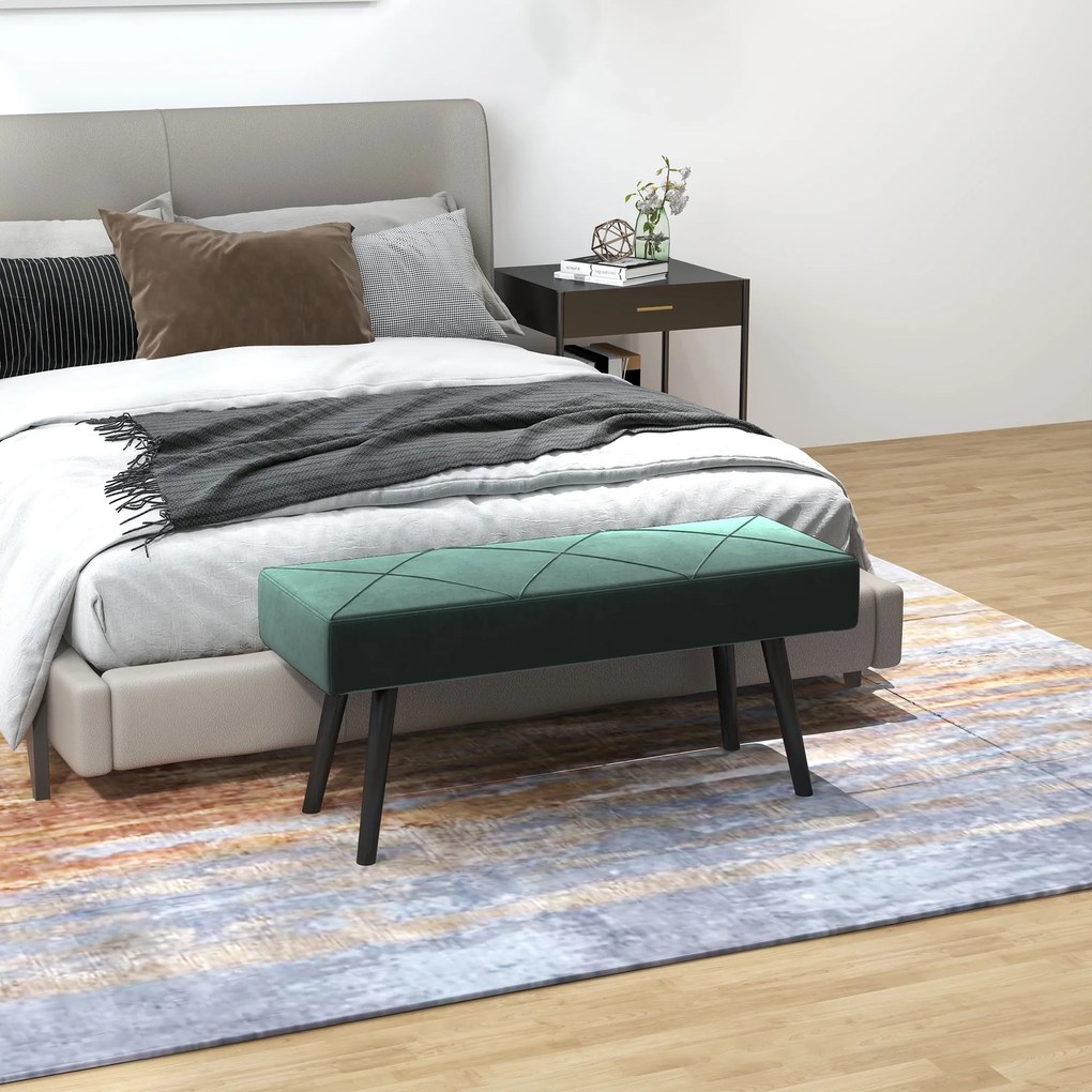HOMCOM čalouněná lavice sametového vzhledu lavice k posteli lavice do předsíně X-vzor do 120 kg do ložnice 100x36x45 cm v zelené barvě | Aosom.de