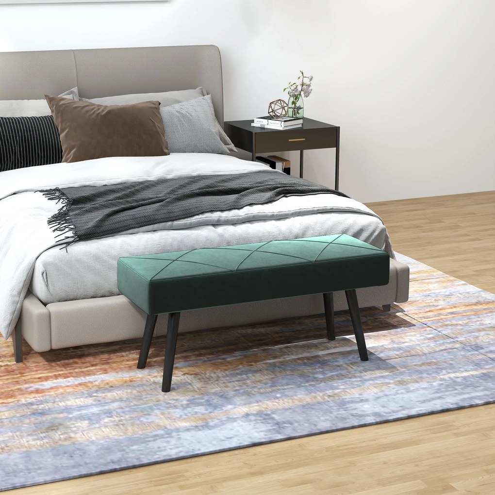 HOMCOM čalouněná lavice sametového vzhledu lavice k posteli lavice do předsíně X-vzor do 120 kg do ložnice 100x36x45 cm v zelené barvě