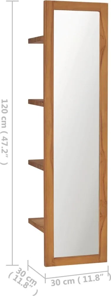 vidaXL Nástěnné zrcadlo s poličkami 30 x 30 x 120 cm masivní teak [289070]