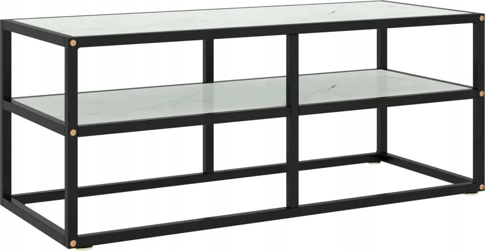 Fionshop 263589102 Tv stolek černý s bílým mramorovým sklem 100 x 40 x 40