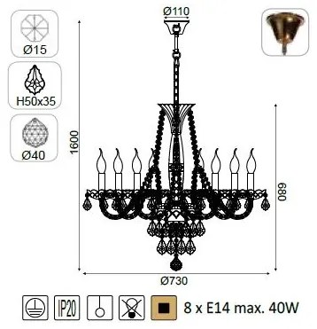 ACA DECOR Křišťálový lustr LILIUM max. 8x40W/E14/230V/IP20, zlatý