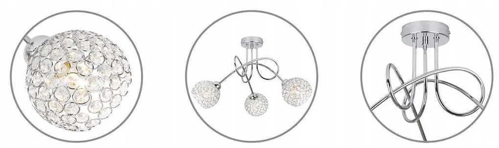 Stropní svítidlo Crystal, 3x stříbrné křišťálové stínítko, ch