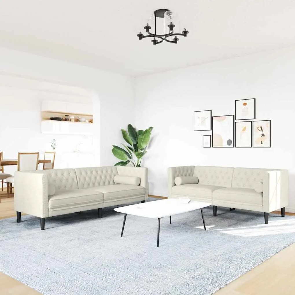 2dílná sedací souprava Chesterfield s podhlavníky krémová samet 3209298
