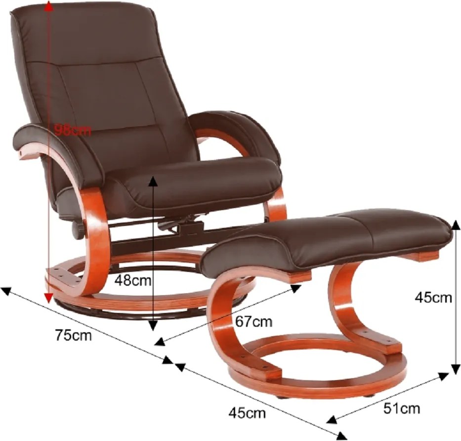 Relaxační polohovatelné křeslo, tmavohnědá, RYAN