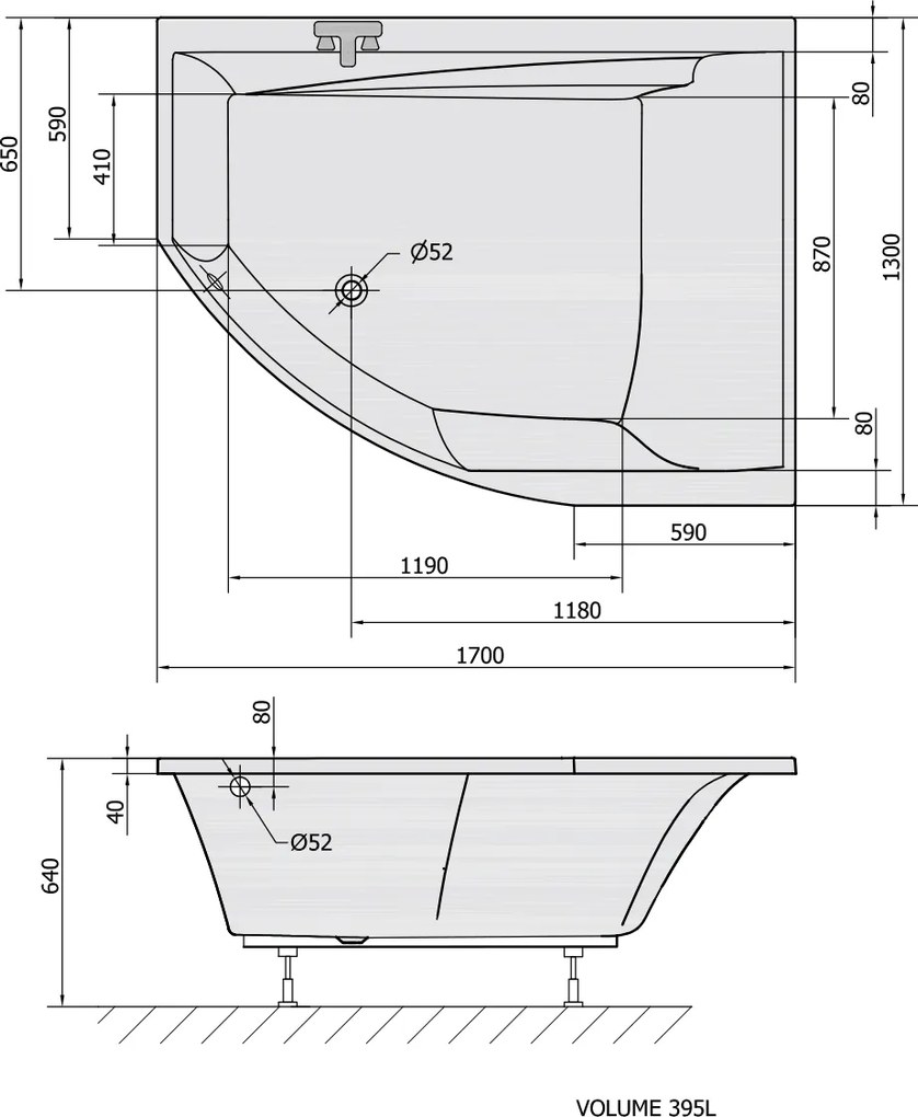 Polysan Tandem R 170 x 130 cm vana asymetrická akrylátová pravá 07611