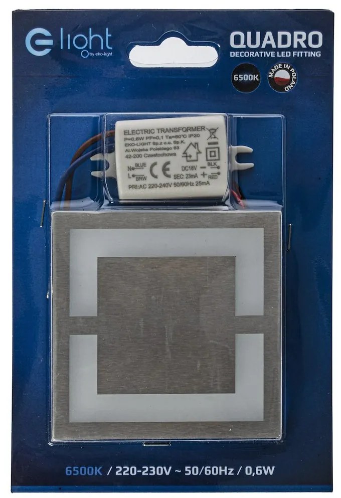 Schodišťové LED svítidlo Quadro, 1x LED 0,6w, 6500k, s