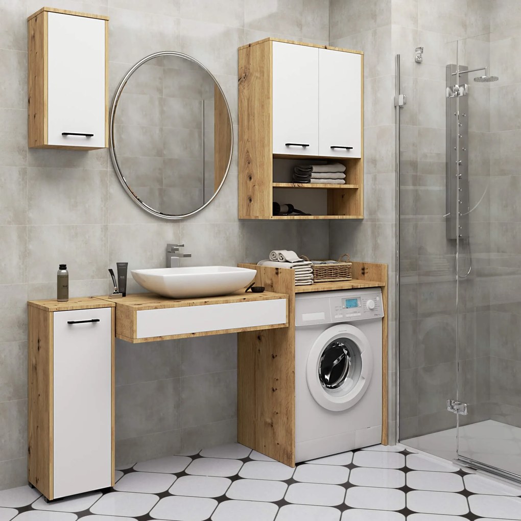 Závěsná koupelnová skříňka Fin 30 cm dub artisan/bílá