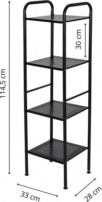 Erga Lexa, koupelnový kovový regál se 4 policemi 28x33x114,5 cm, černá matná, ERG-YKA-P.LEXA-4-BLK
