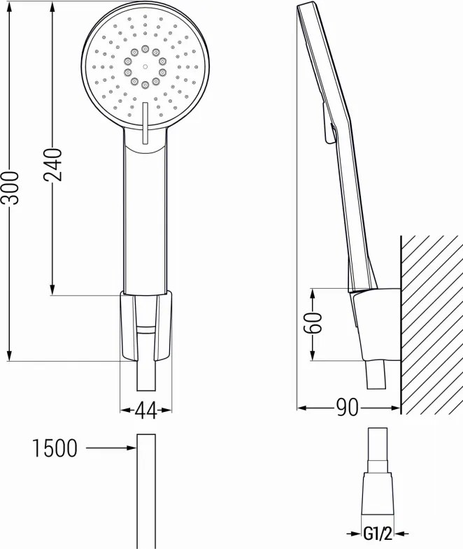 Mexen příslušenství - 1-bodový ruční sprchový set R-40, černá, 785405052-70