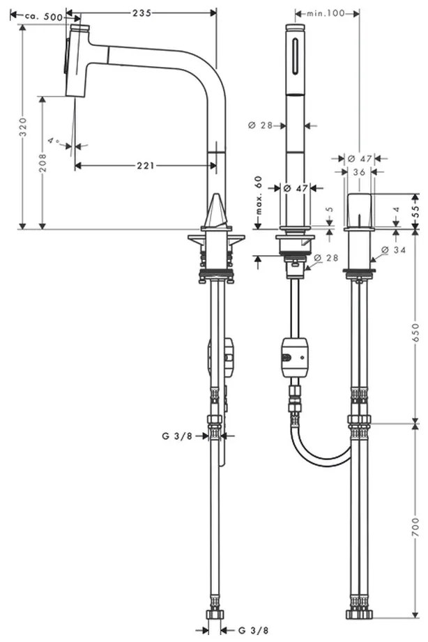 Hansgrohe Metris Select M71 - Dvouotvorová páková kuchyňská baterie 200, vytahovatelná sprška, vzhled nerezu 73819800