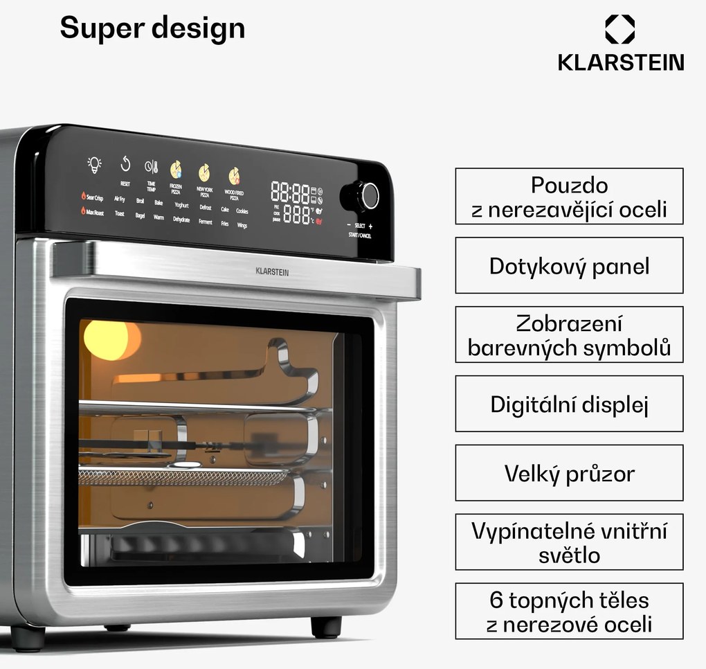 Klarstein AirGlaze Digitální horkovzdušná fritéza, 2200 W, 19 programů, včetně příslušenství, které lze mýt v myčce nádobí
