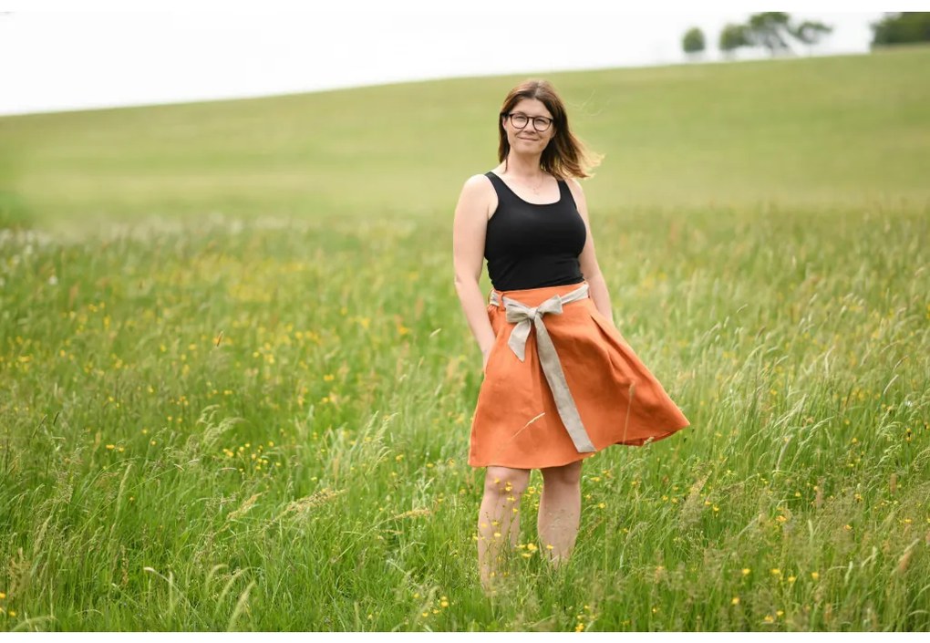 Lněná dámská sukně krátká - oranžová velikost: S