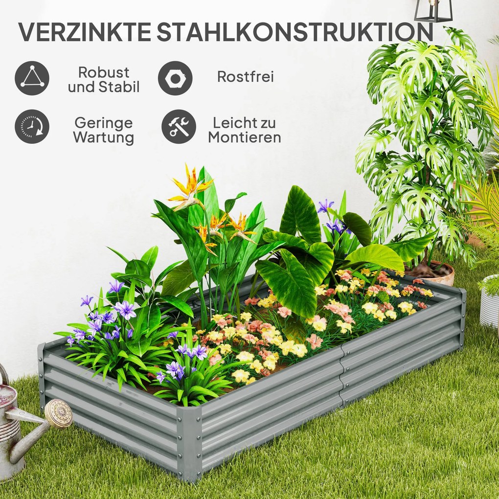 Outsunny Ocelový Vyvýšený Záhon, Počasí Odolný Záhon s Bezpečnostním Okrajem pro Skleníky, Zahradní Záhon bez Rzi, 180 x 90 x 30 cm pro Zahradu a Bal…