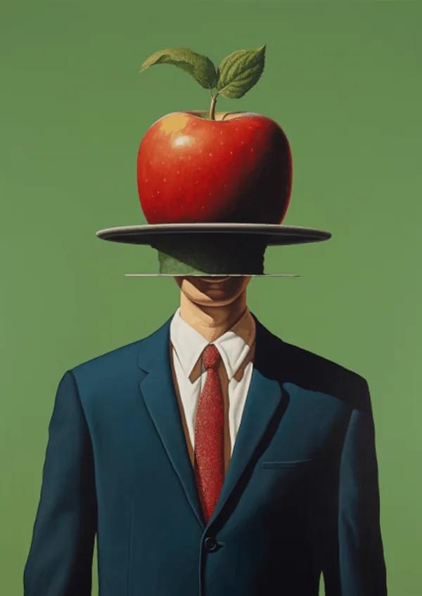 Muž s jablkem 2 inspirace René Magritte