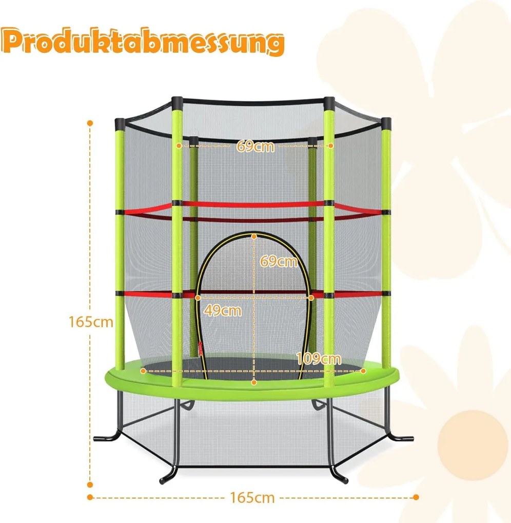 Costway Zahradní trampolína Ø165 cm s ochrannou sítí trampolína pojme až 135 KG