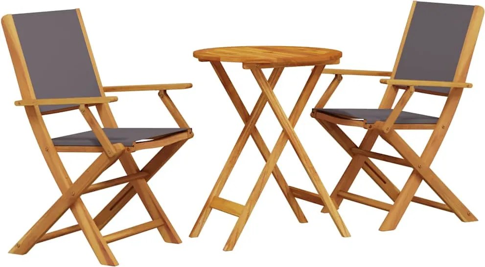 3dílný bistro set antracitový textil a masivní dřevo 3281797