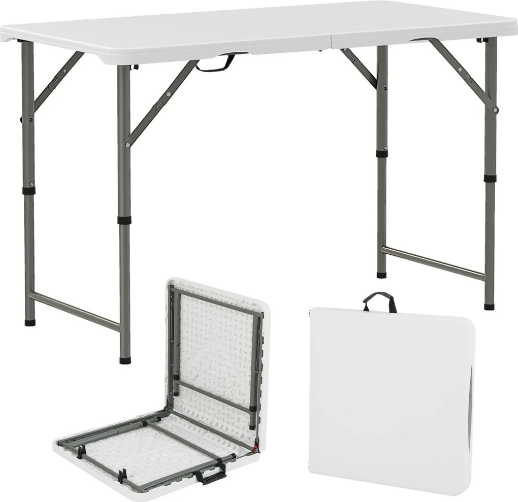 Costway Výškově nastavitelný kempingový stůl s HDPE stolní deskou a rukojetí.