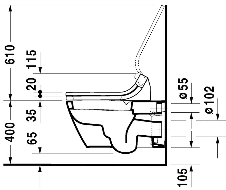 Duravit Starck 2 - závěsné WC 37,5 x 62 cm, pro Sensowash sedátka, bílé 2533590000