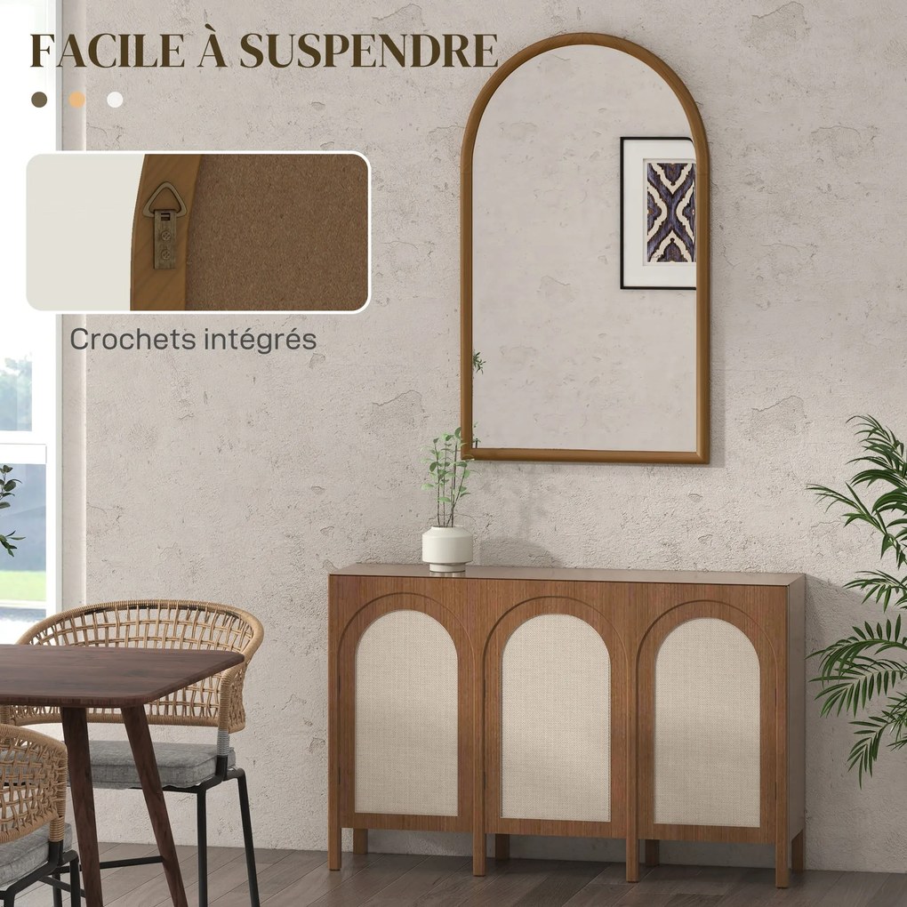 HOMCOM Zrcadlo s klenutým rámem, 110 x 65 cm, dřevěný rám, klenuté zrcadlo pro obývací pokoj, ložnici, vstupní chodbu, tmavě hnědé