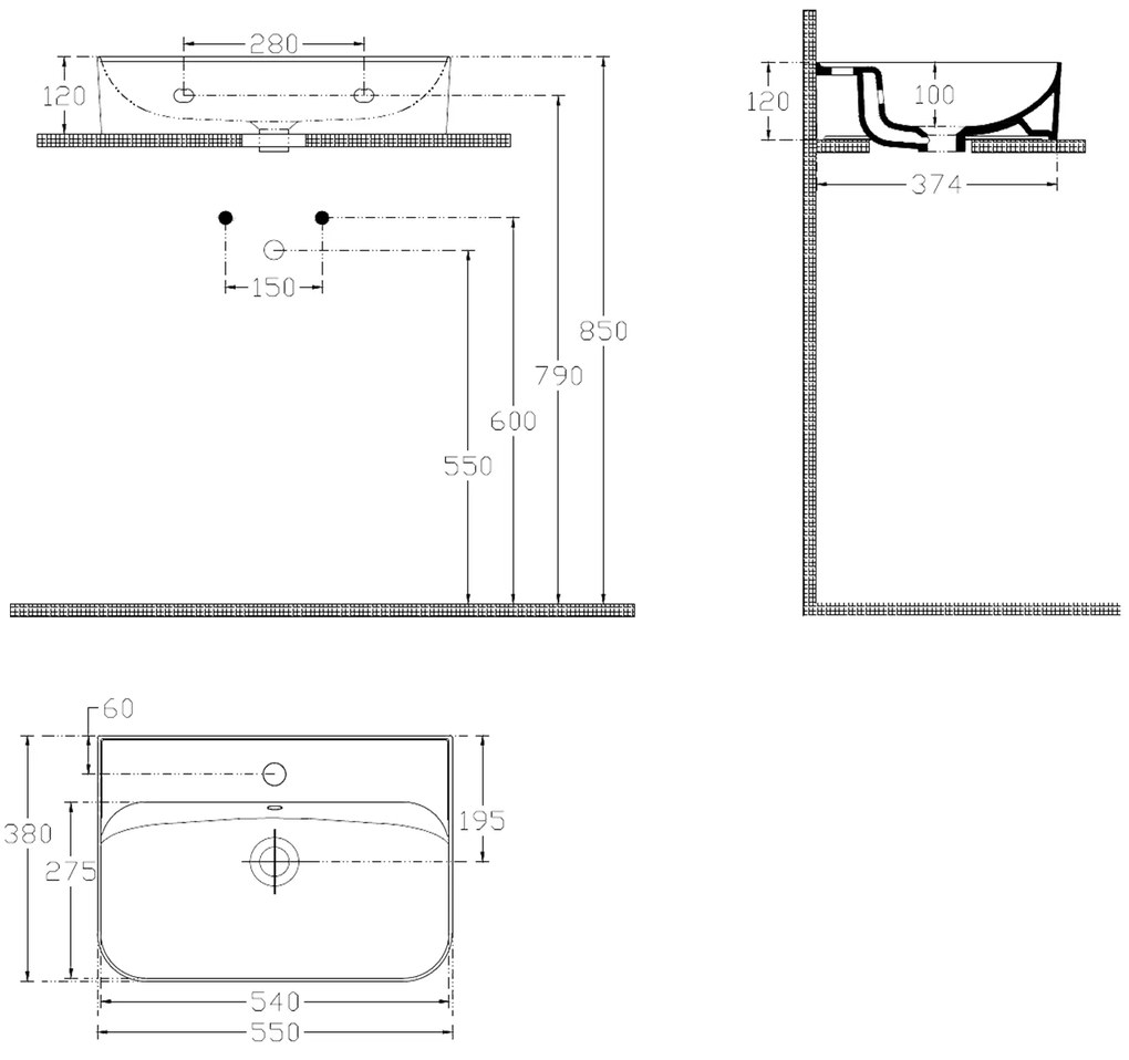 Isvea, SISTEMA U keramické umyvadlo 55x38 cm, bílá, 10PL53055