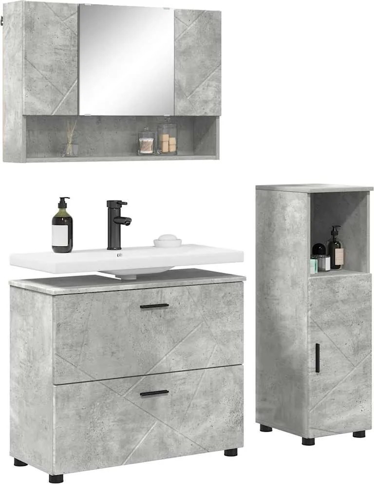 Sada koupelnového nábytku 3 ks Betonově šedá 76,5 x 35 x 64 cm 3393026