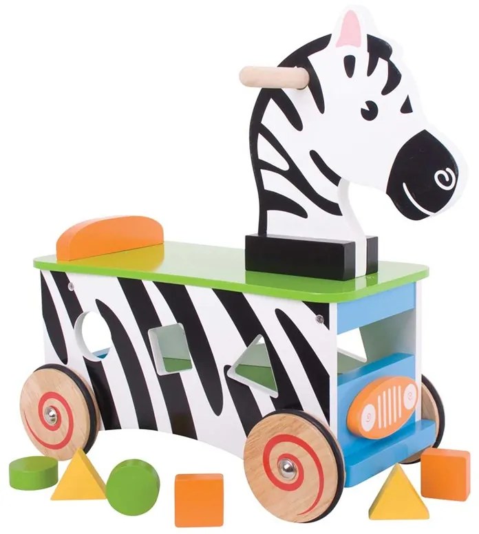 Bigjigs Baby Dřevěný motorický vozík zebra