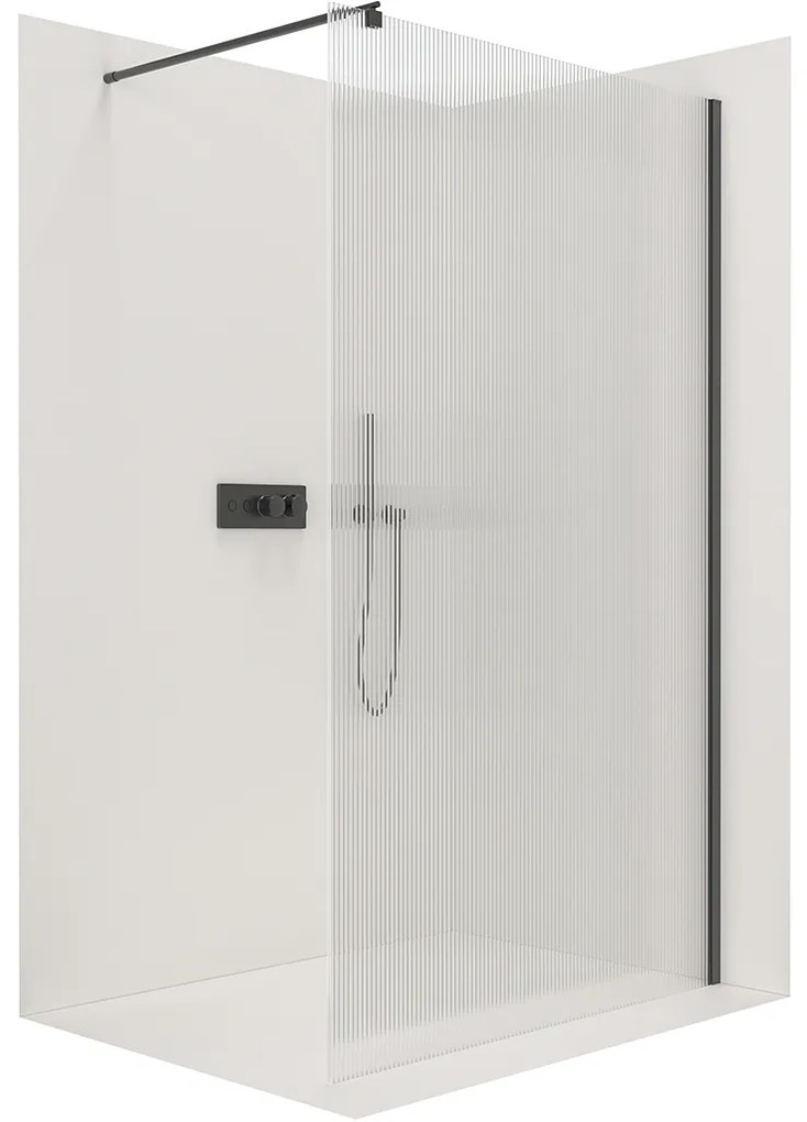 CERANO - Sprchová zástěna Walk-in Onyx L/P - kulatá vzpěra - černá matná, rýhované sklo - 130x200 cm, CER-CER-8050BD307