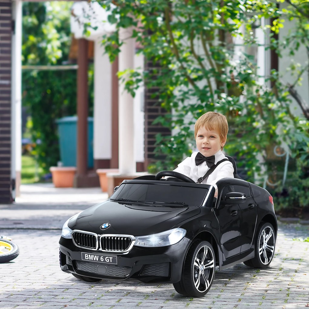 HOMCOM Elektrické auto BMW 6GT pro děti od 3 let, 6V bateriové vozidlo s dálkovým ovládáním, světly a zvuky, MP3 USB, nosnost 30 kg, 106x64x51 cm, če…