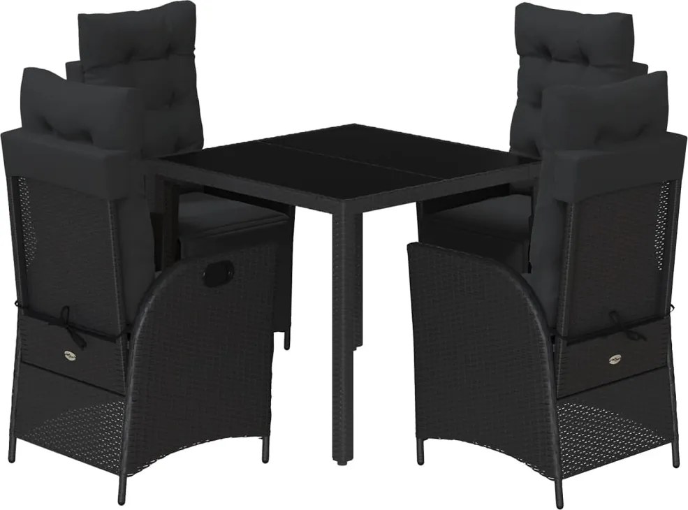 5dílný zahradní jídelní set s poduškami černý polyratan 3213321