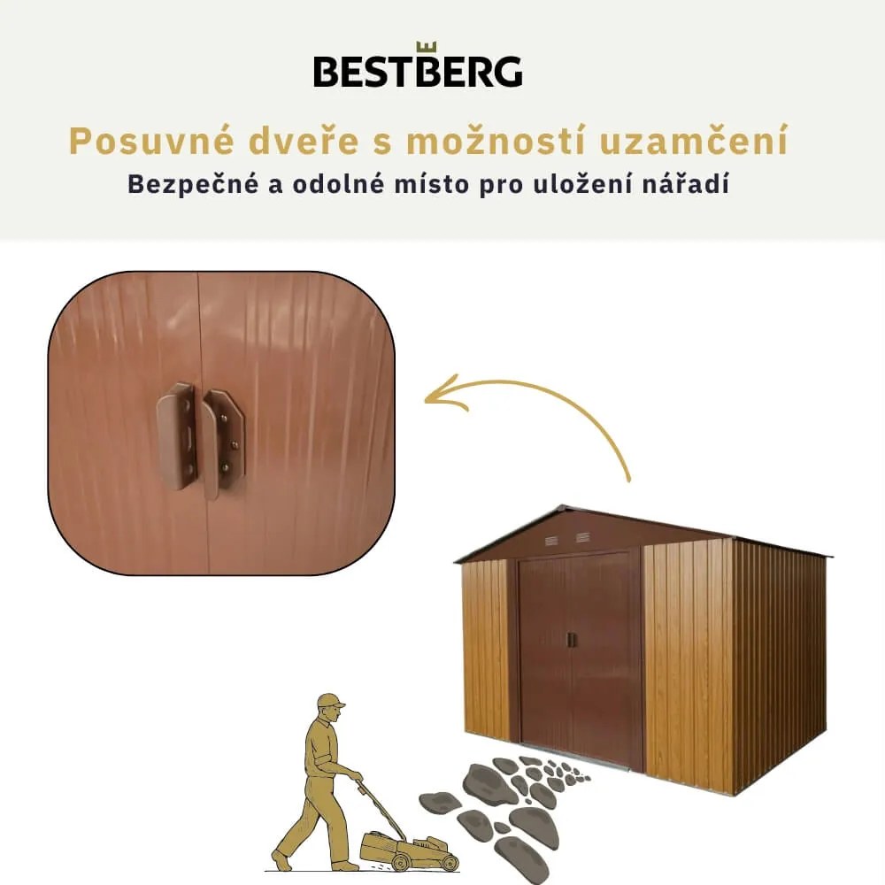 Zahradní domek BestBerg ZDB-7D / 7,2 m² / 301 x 238 x 214 cm / dekor dřevo/hnědá