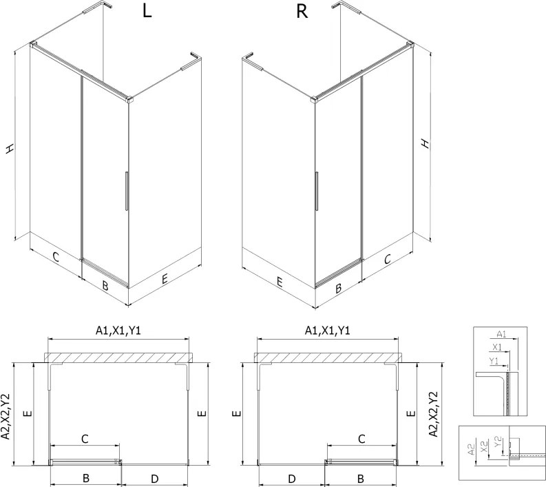 Mexen Rox-3SL, 3-stěnný sprchový kout 140 x 100 cm, čiré sklo, chromový profil, 8C2L-140-100-01-00-3S