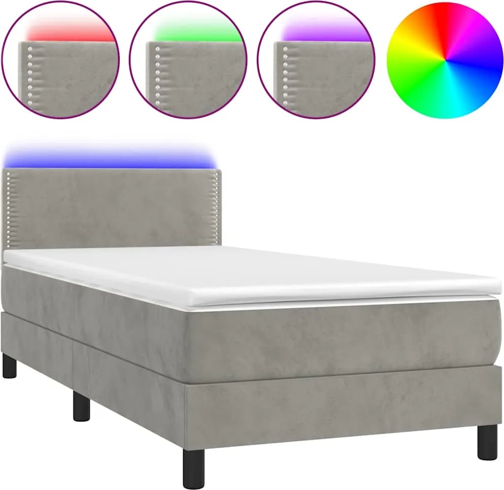 Box spring postel s matrací a LED světle šedá 80 x 200 cm samet 3134309