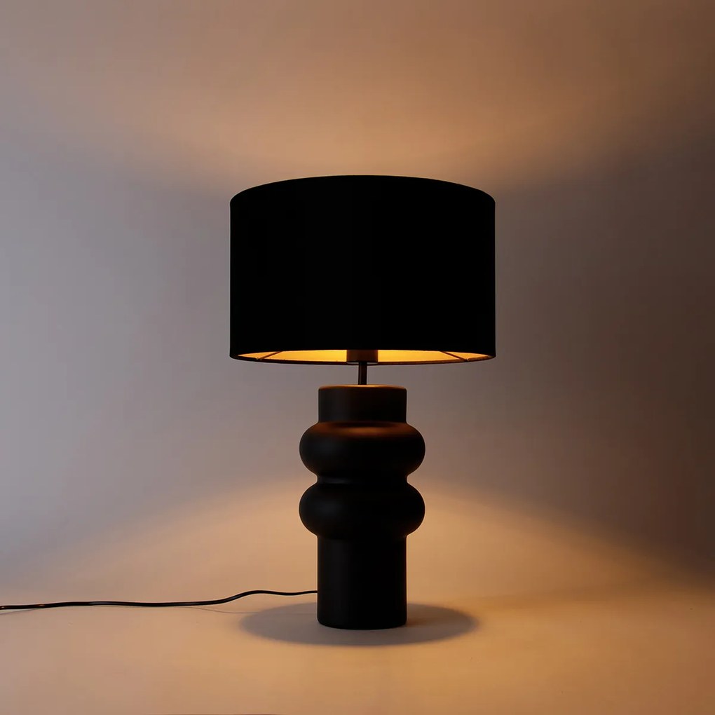 Designová stolní lampa černá s sametovým stínítkem černá se zlatem 35 cm - Alisia