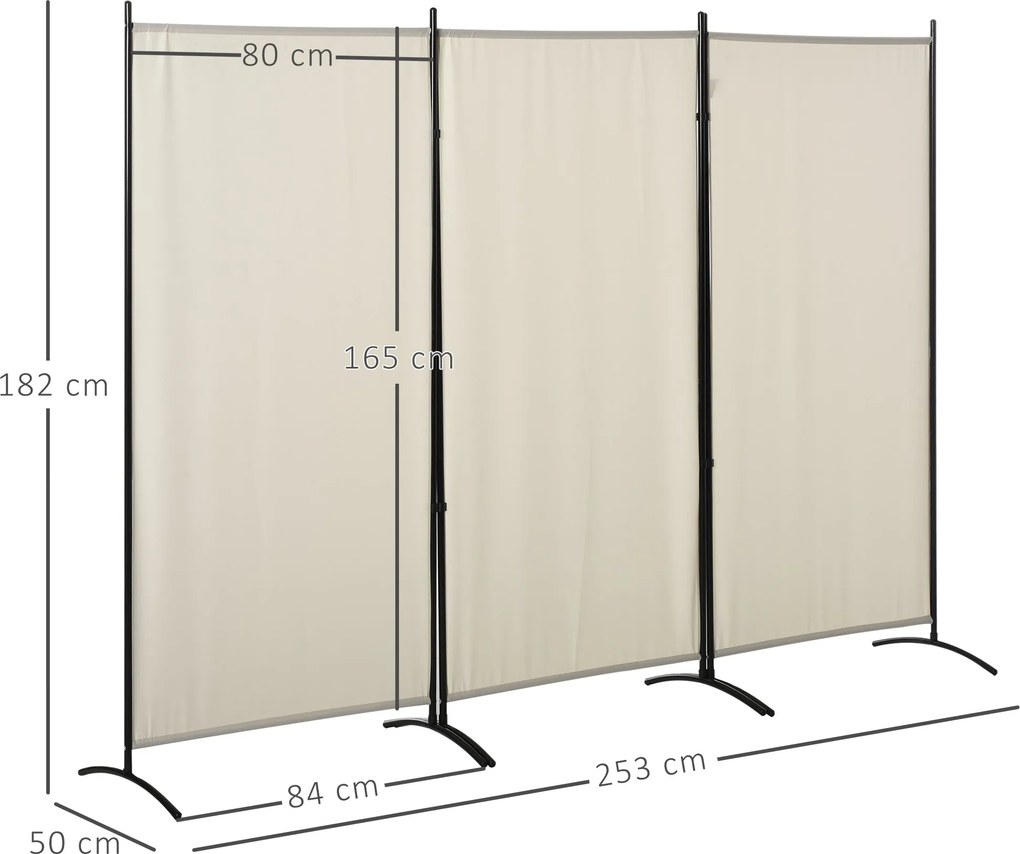 HOMCOM 3-panelový paravan 253x50x182 cm skládací paravan s 6 kovovými nohami, ochranný paravan pro kancelář a ložnici, béžový