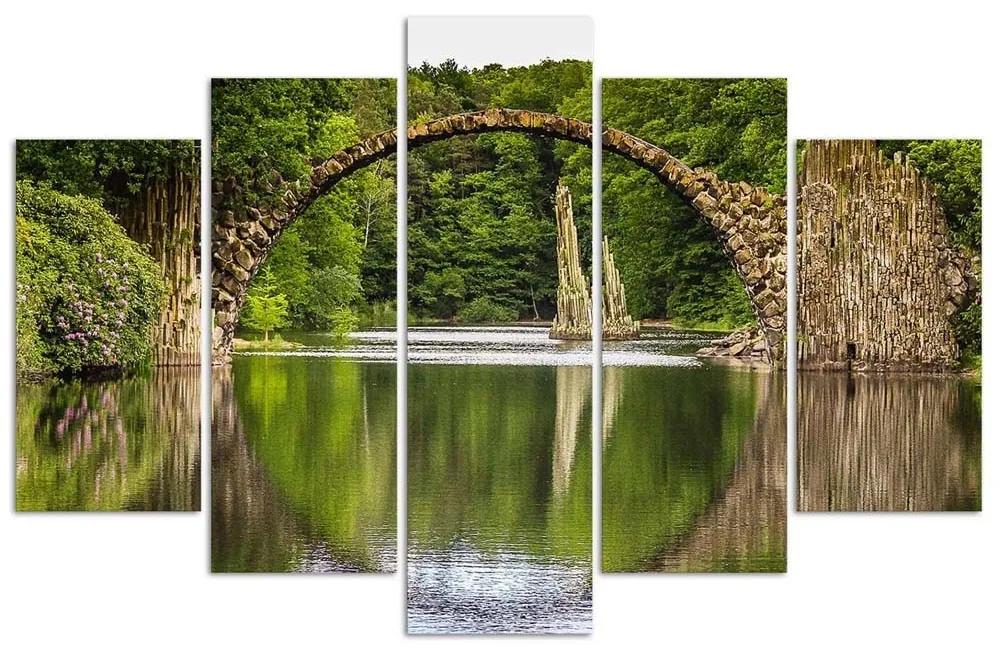 Obraz na plátně pětidílný Old Bridge Lake Forest - 150x100 cm