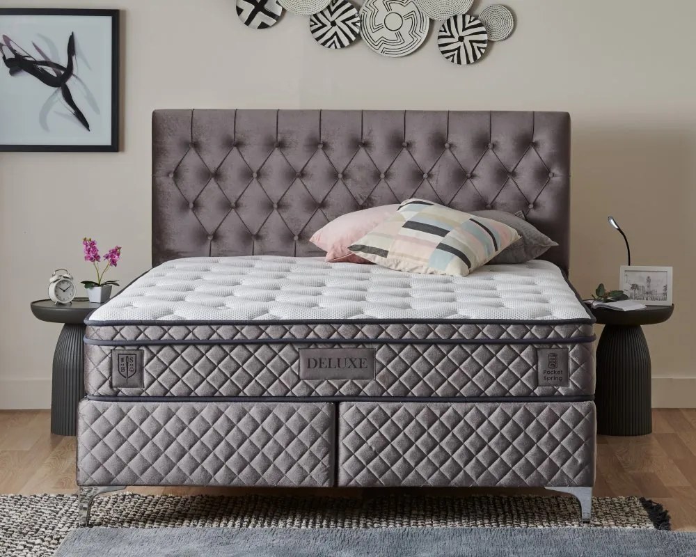 Čalouněná postel DELUXE s matrací - šedá 100 × 200 cm