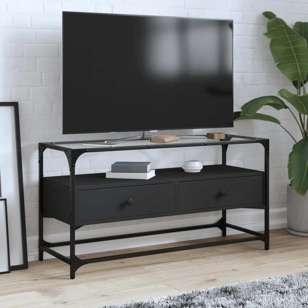 TV skříňka se skleněnou deskou černá 98 x 35 x 51 cm kompozit