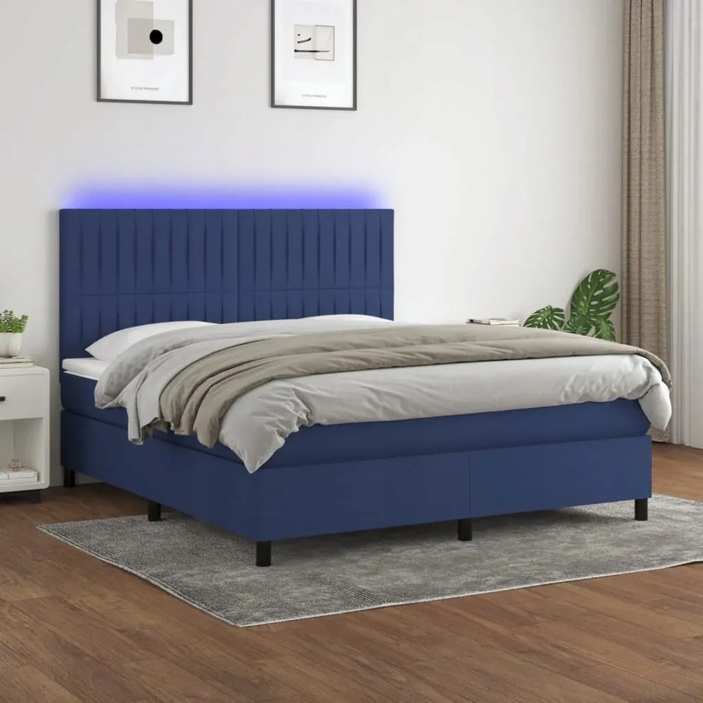 Fionshop 264252828 Box spring postel s matrací a Led modrá 160x200 cm tex