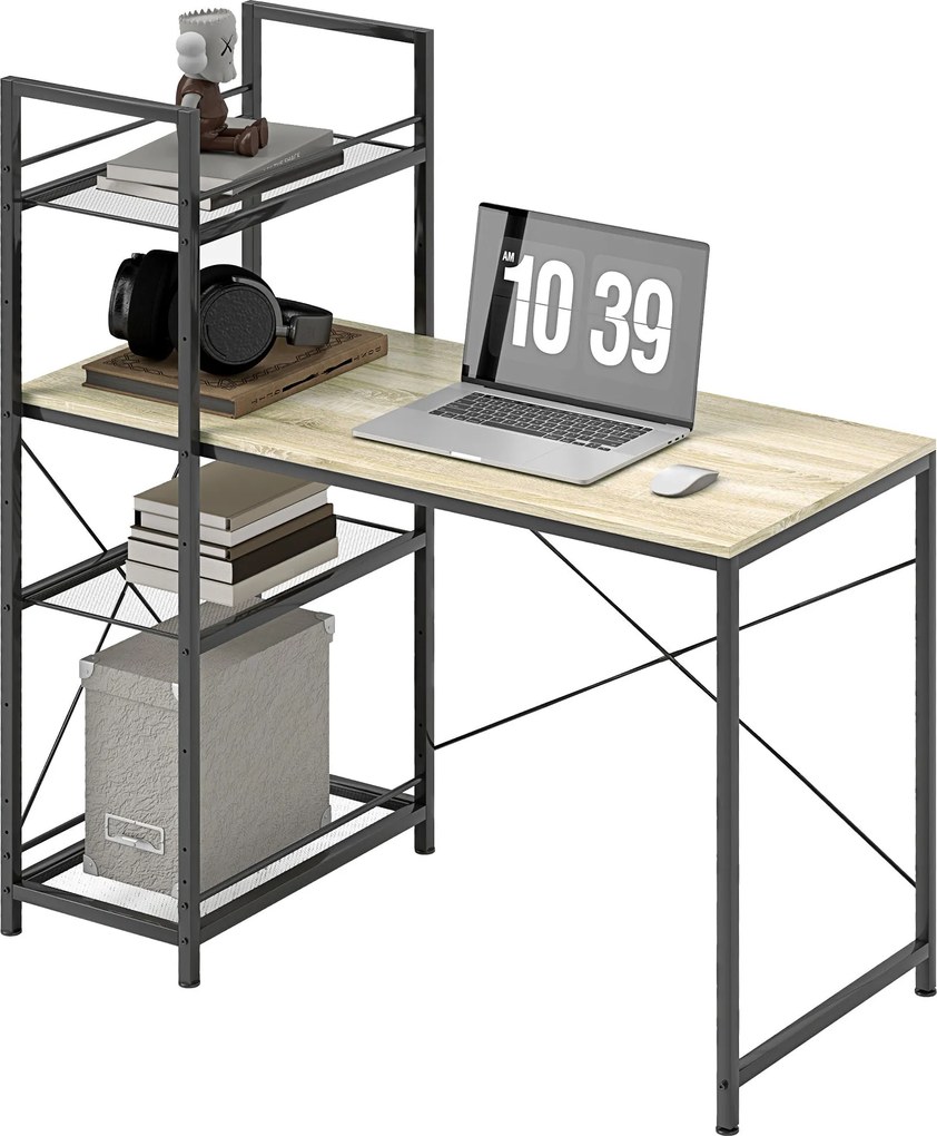 HOMCOM Průmyslový otočný knihovní stůl s ocelovým rámem pro domácí kancelář a ložnici 110x53x115,5 cm Dub a černá | Aosom