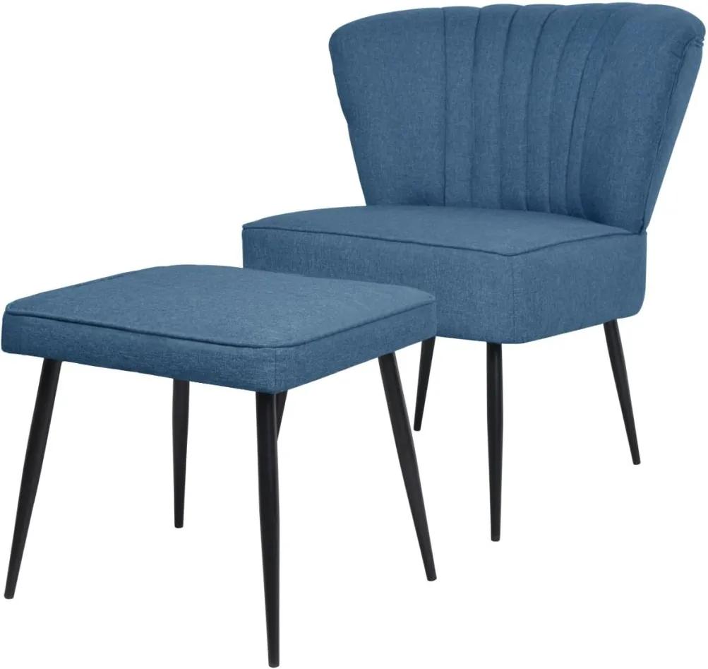 Koktejlová židle s podnožkou - textilní | modrá